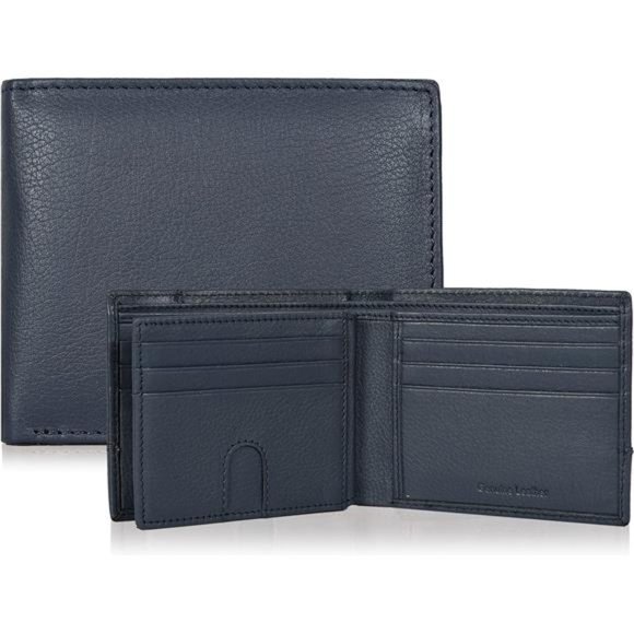 Bags | Real Leather Bifold Wallet For Men Blue | Poshmark